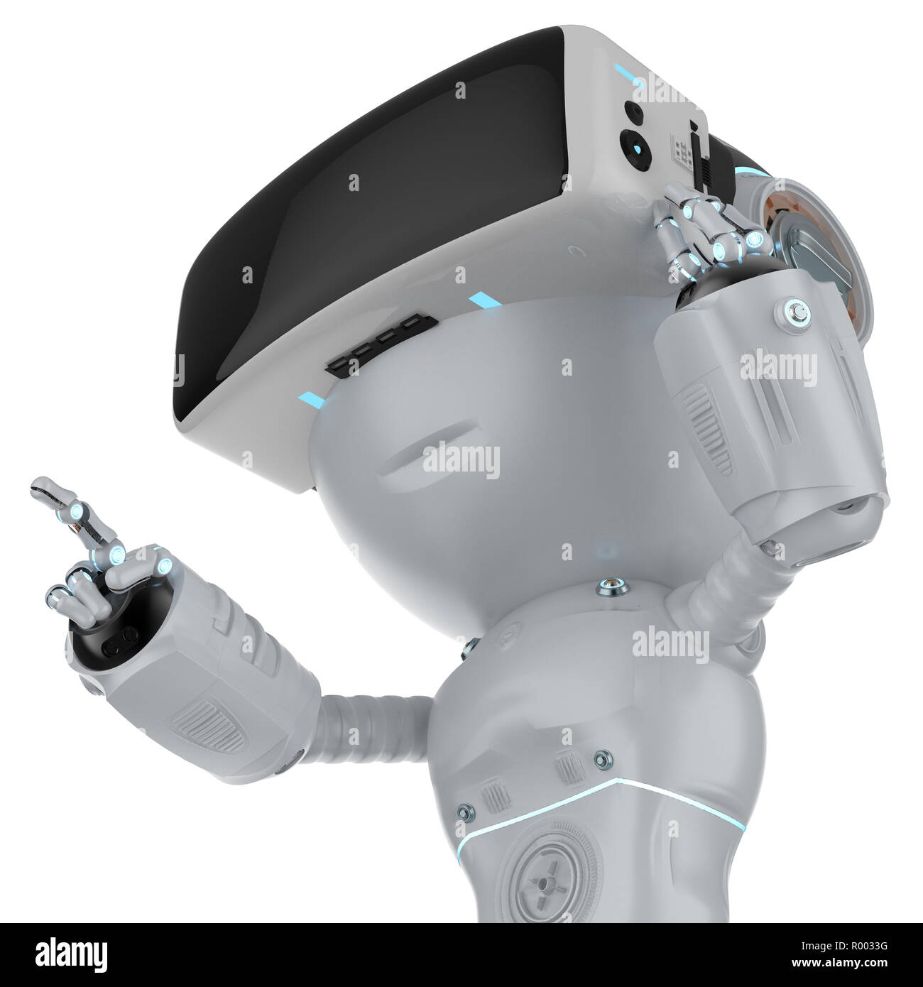 3d rendering mini robot wear vr headset on white background Stock Photo ...