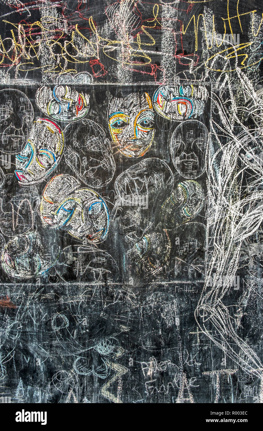 heads, chalk drawing at a public blackboard Stock Photo - Alamy