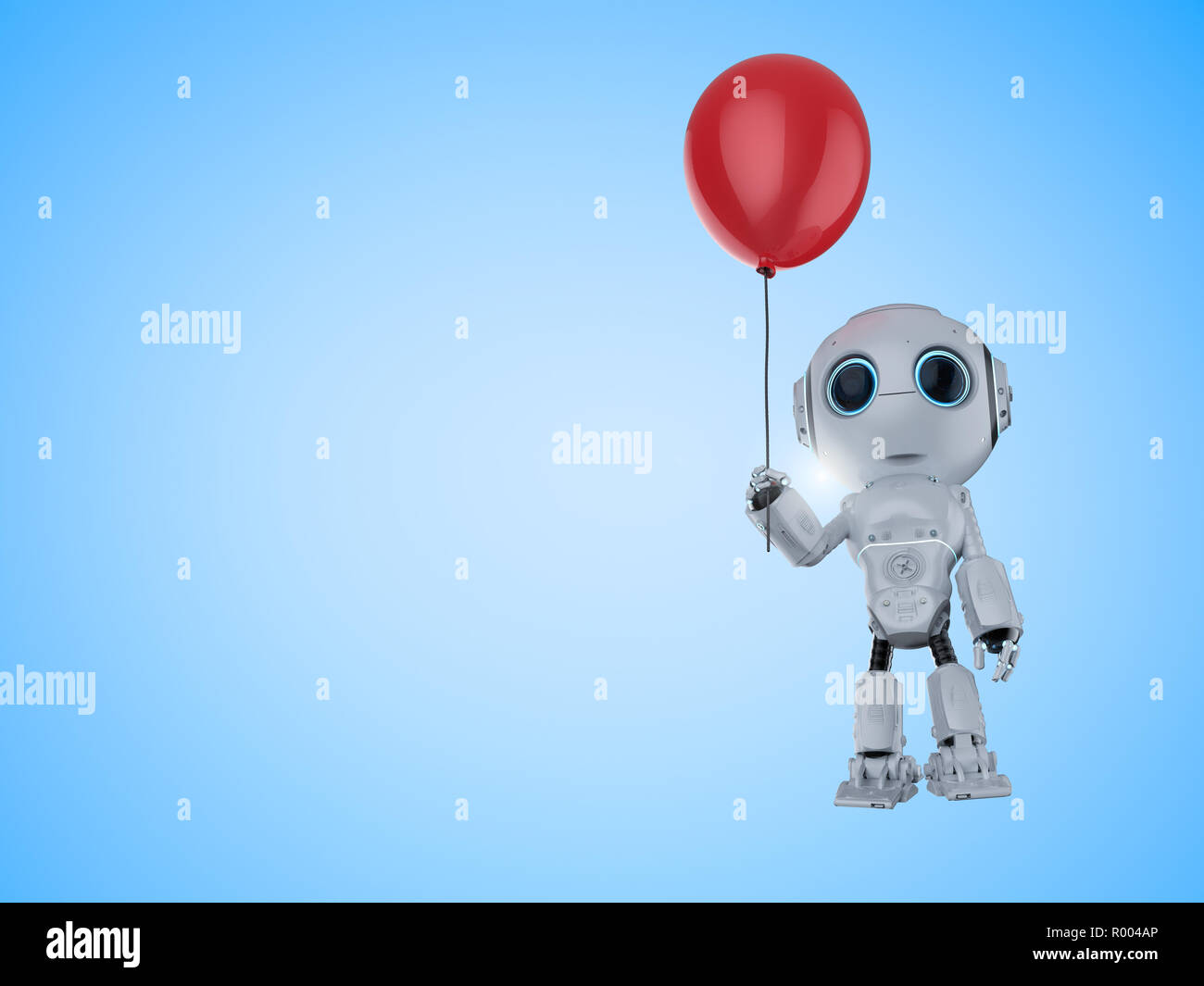 Friendly technology concept with 3d rendering robot hold red balloon ...