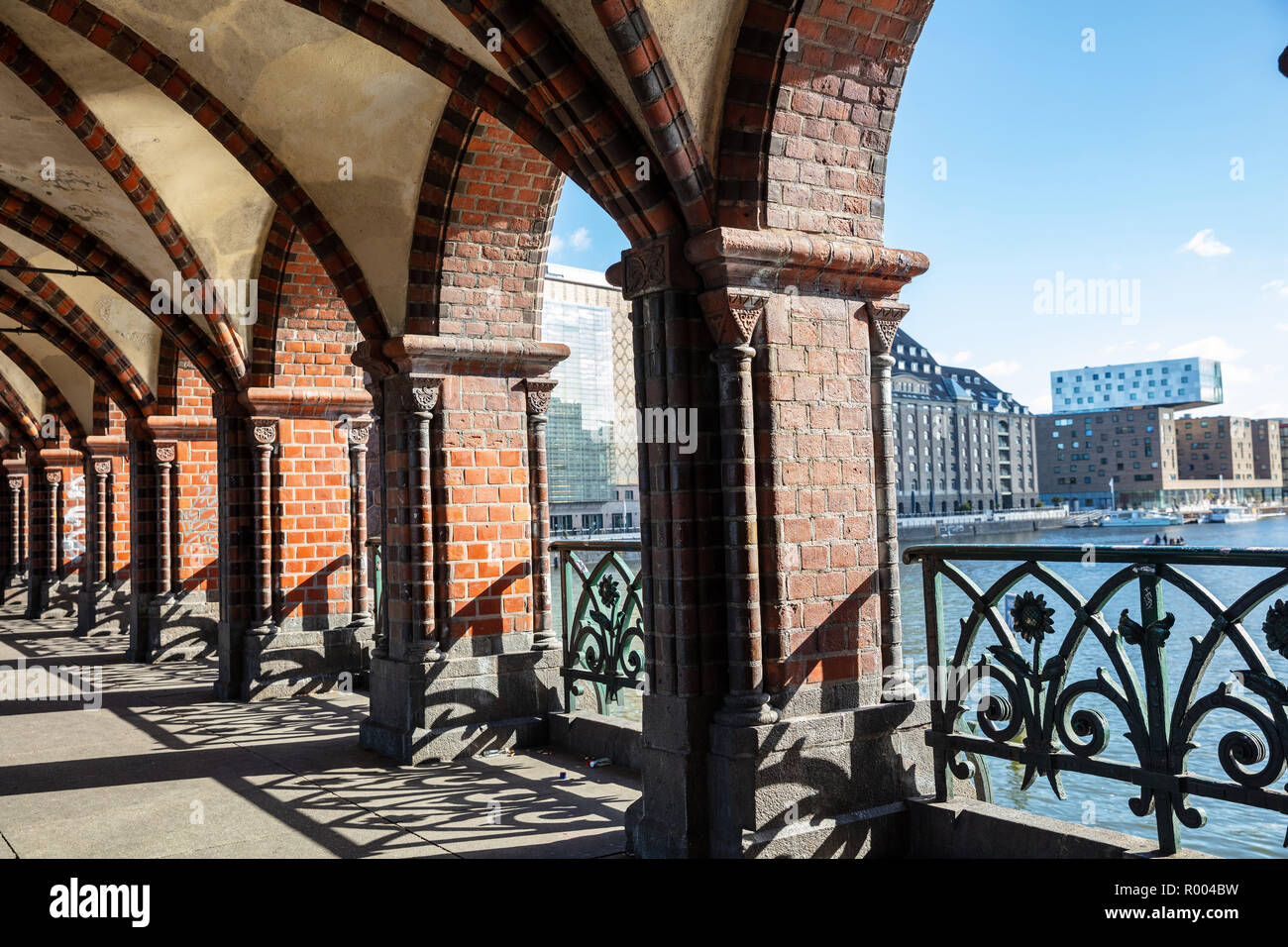 Arches and columns on Oberbaum bridge, Friedrichshain, Kreuzberg, in ...