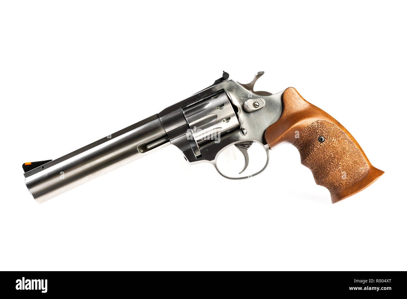 isolated used beautiful silver revolver on a white background Stock ...