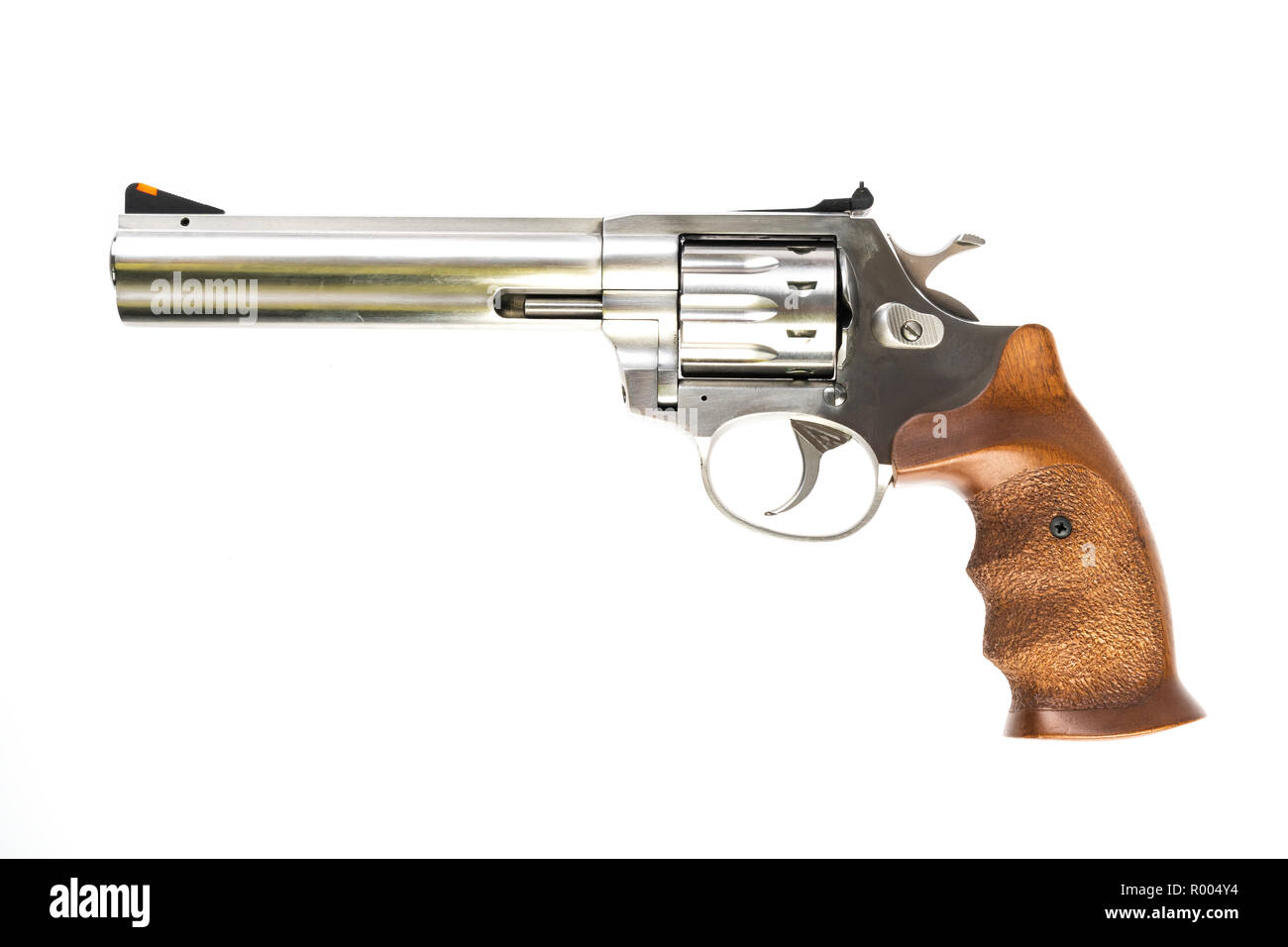 isolated used beautiful silver revolver on a white background Stock ...