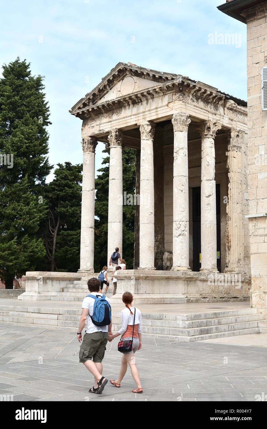 Temple of Augustus in the historic city of Pula in Croatia Stock Photo ...