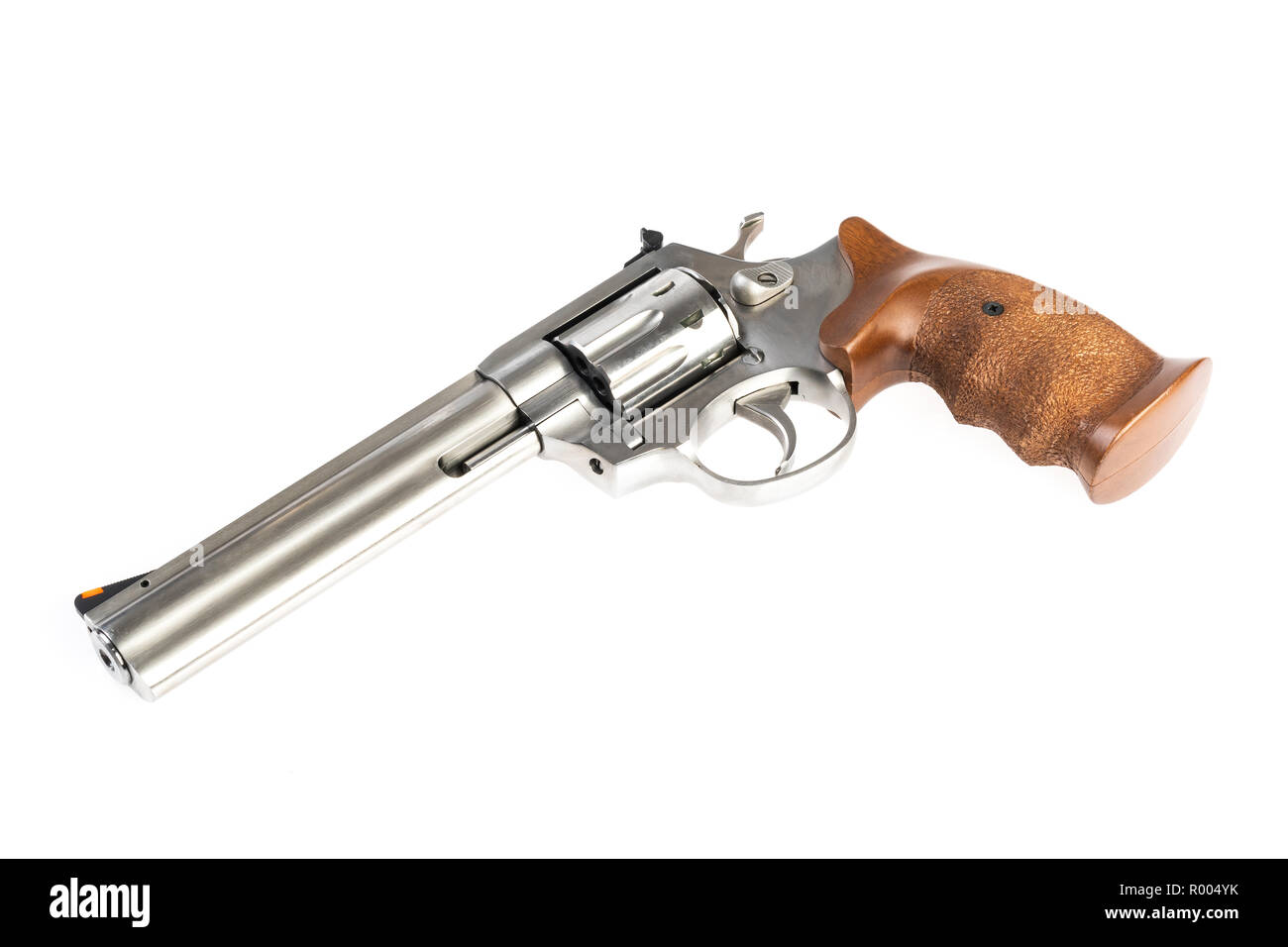 isolated used beautiful silver revolver on a white background Stock ...