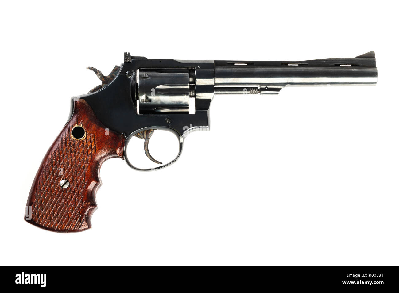 isolated used old black revolver on a white background Stock Photo - Alamy