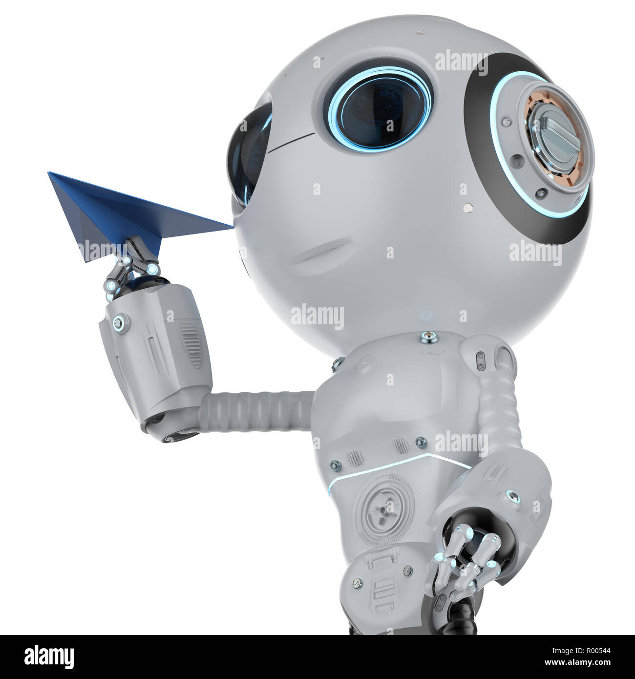 3d rendering mini robot with blue paper plane Stock Photo - Alamy