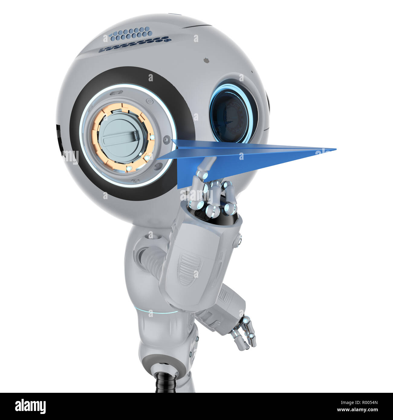 3d rendering mini robot with blue paper plane Stock Photo - Alamy