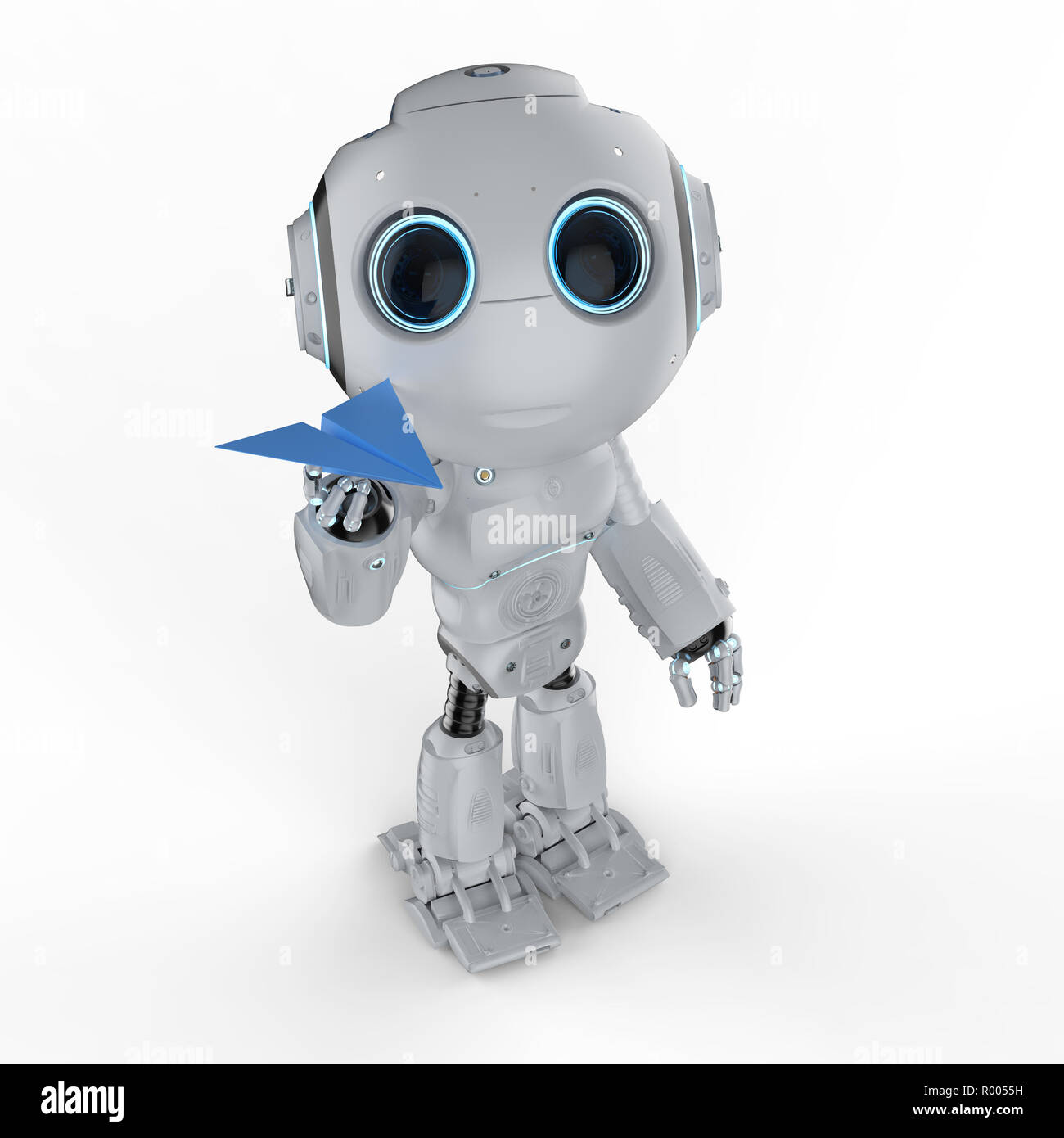 3d rendering mini robot with blue paper plane Stock Photo - Alamy