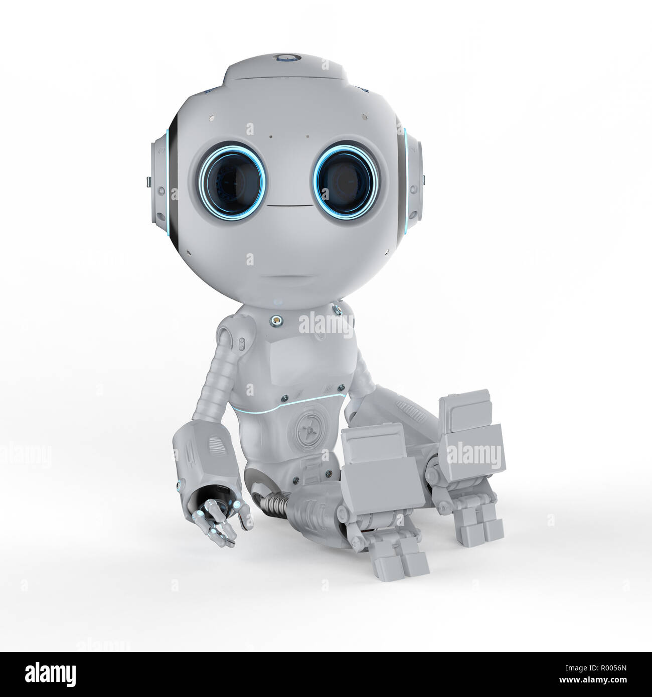 3d rendering mini robot sit on white background Stock Photo - Alamy