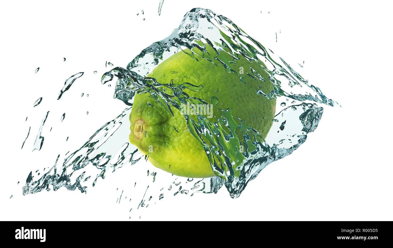 Splashing water around a lime isolated on white background Stock Photo ...