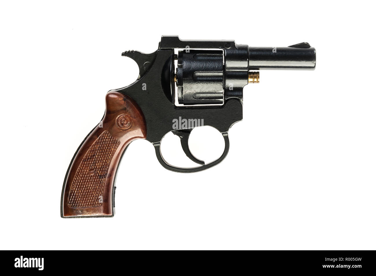 isolated used old black revolver on a white background Stock Photo - Alamy