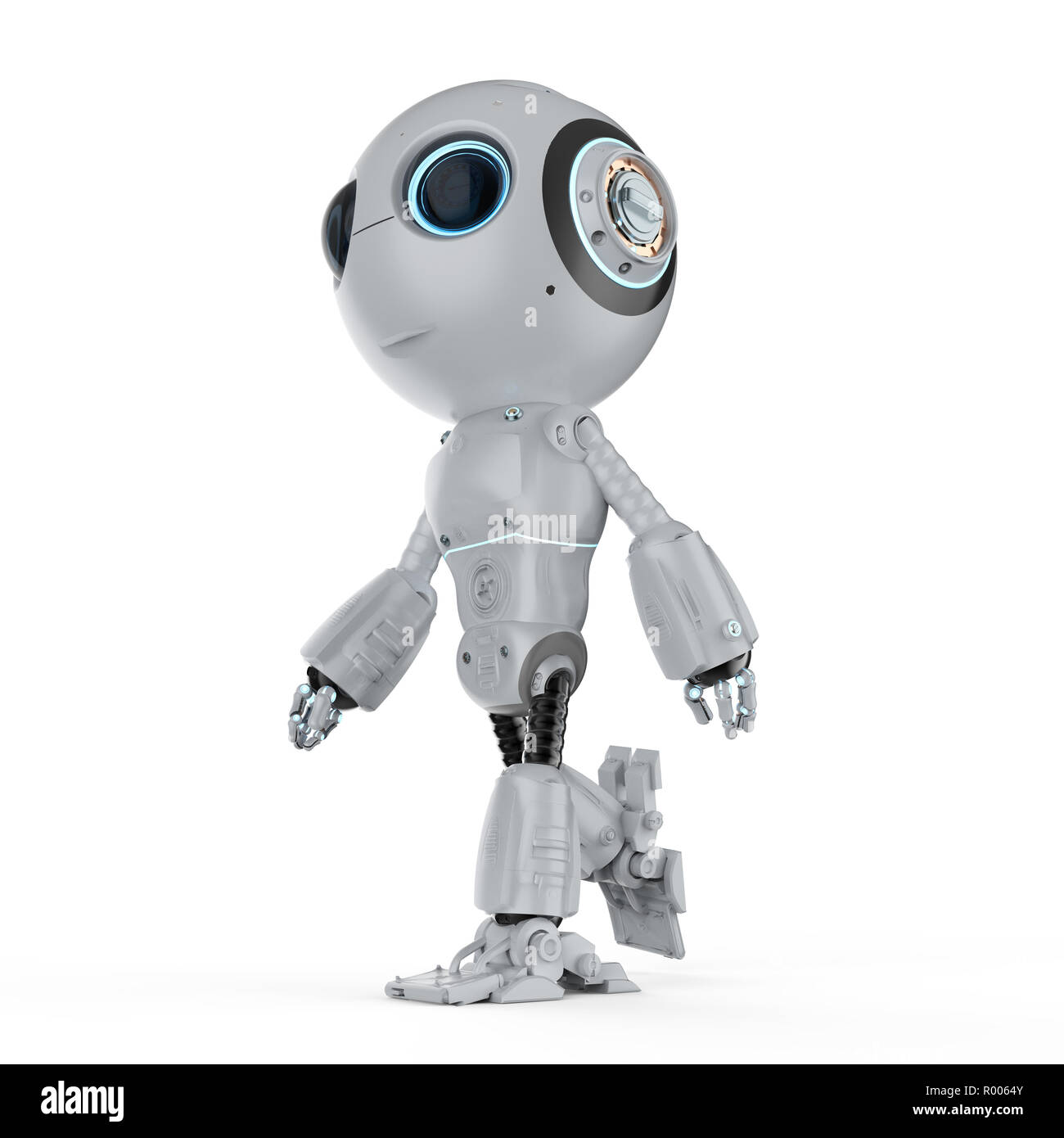 3d rendering mini robot walk or step out on white background Stock ...