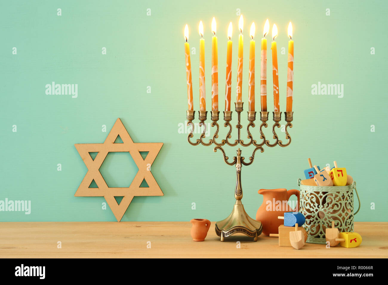 image of jewish holiday Hanukkah background with menorah (traditional ...