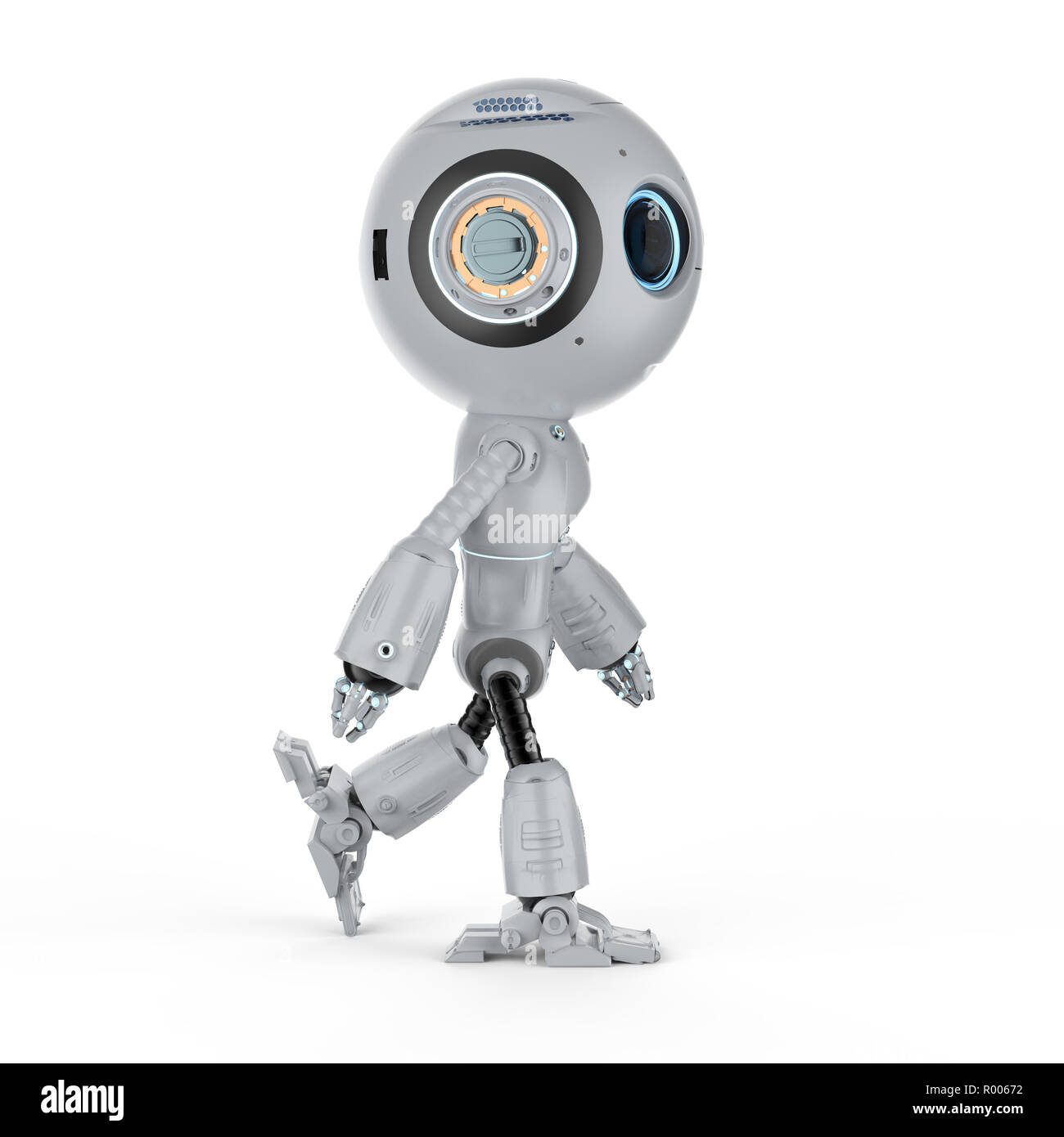3d rendering mini robot walk or step out on white background Stock ...