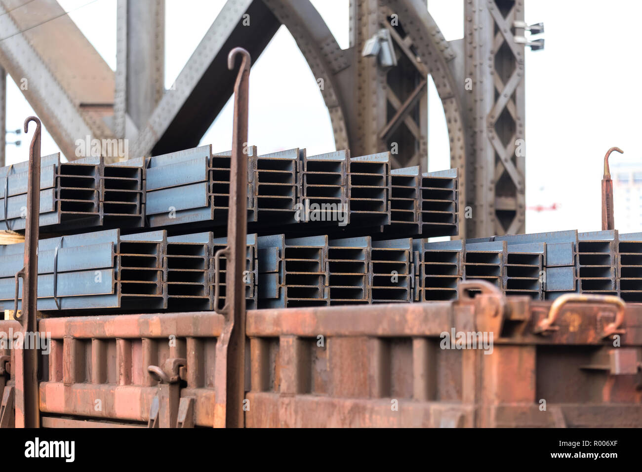 freight train with steel loadings Stock Photo - Alamy
