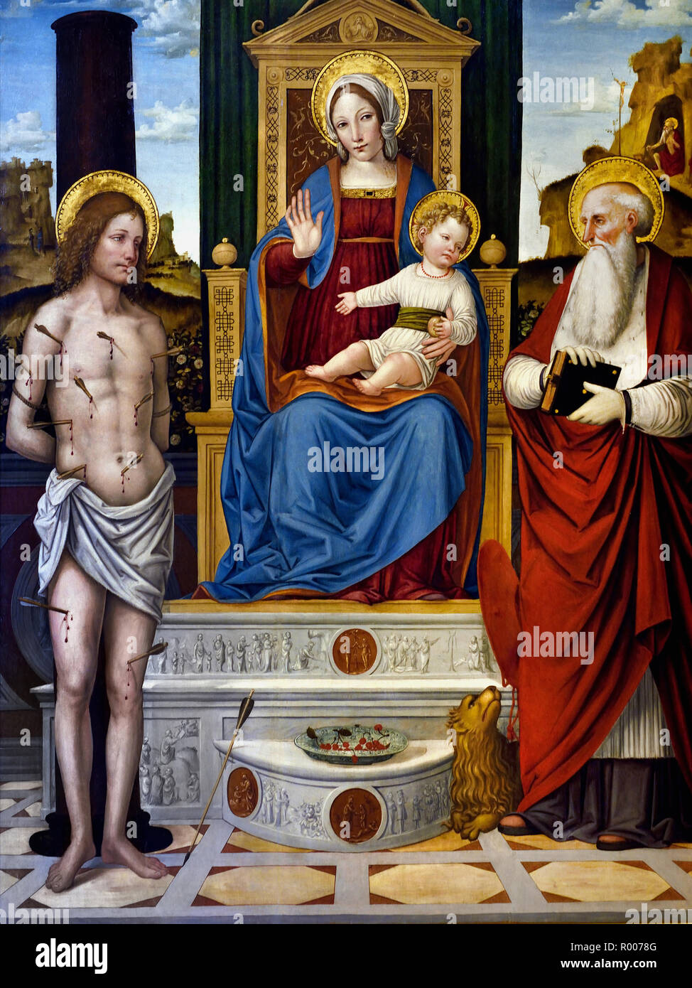 Madonna enthroned with the Child between St Sebastian and Jerome 1510by Lombard Painter 15-16th ...