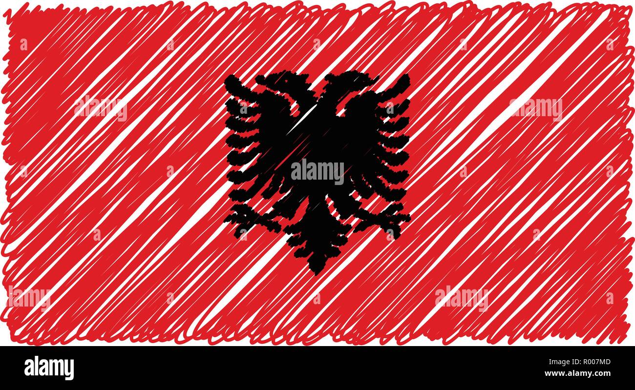 Hand Drawn National Flag Of Albania Isolated On A White Background ...