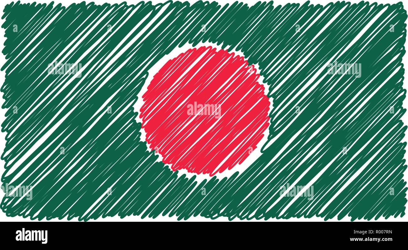 Hand Drawn National Flag Of Bangladesh Isolated On A White Background ...