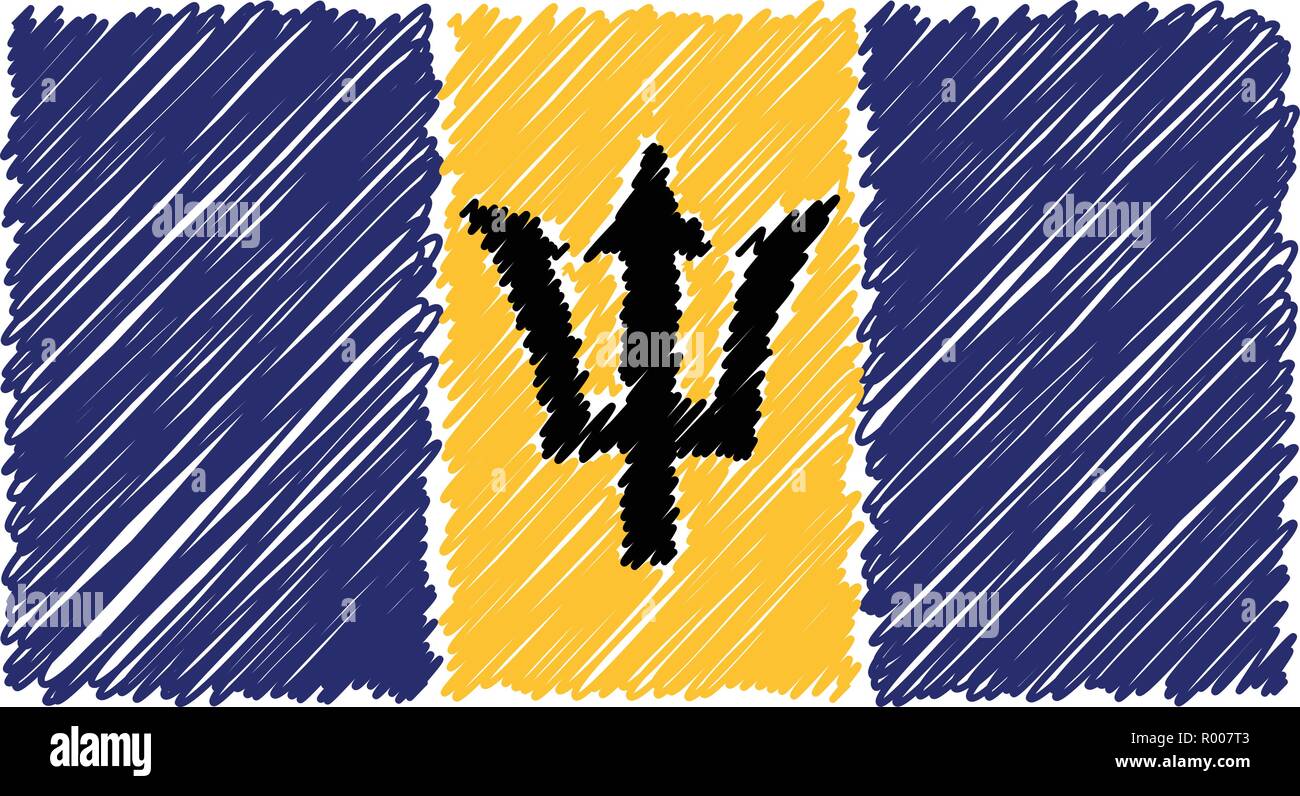 Hand Drawn National Flag Of Barbados Isolated On A White Background ...