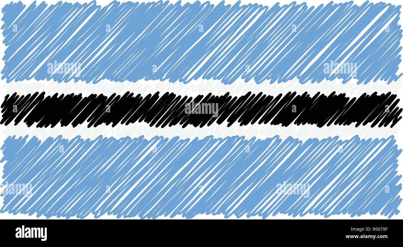 Hand Drawn National Flag Of Botswana Isolated On A White Background. Vector Sketch Style ...