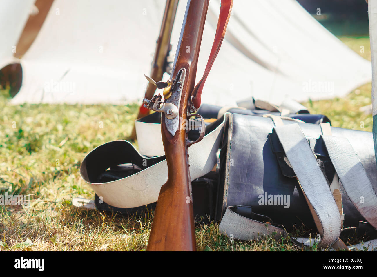 weapons of the 18th century in nature on reconstruction Stock Photo - Alamy
