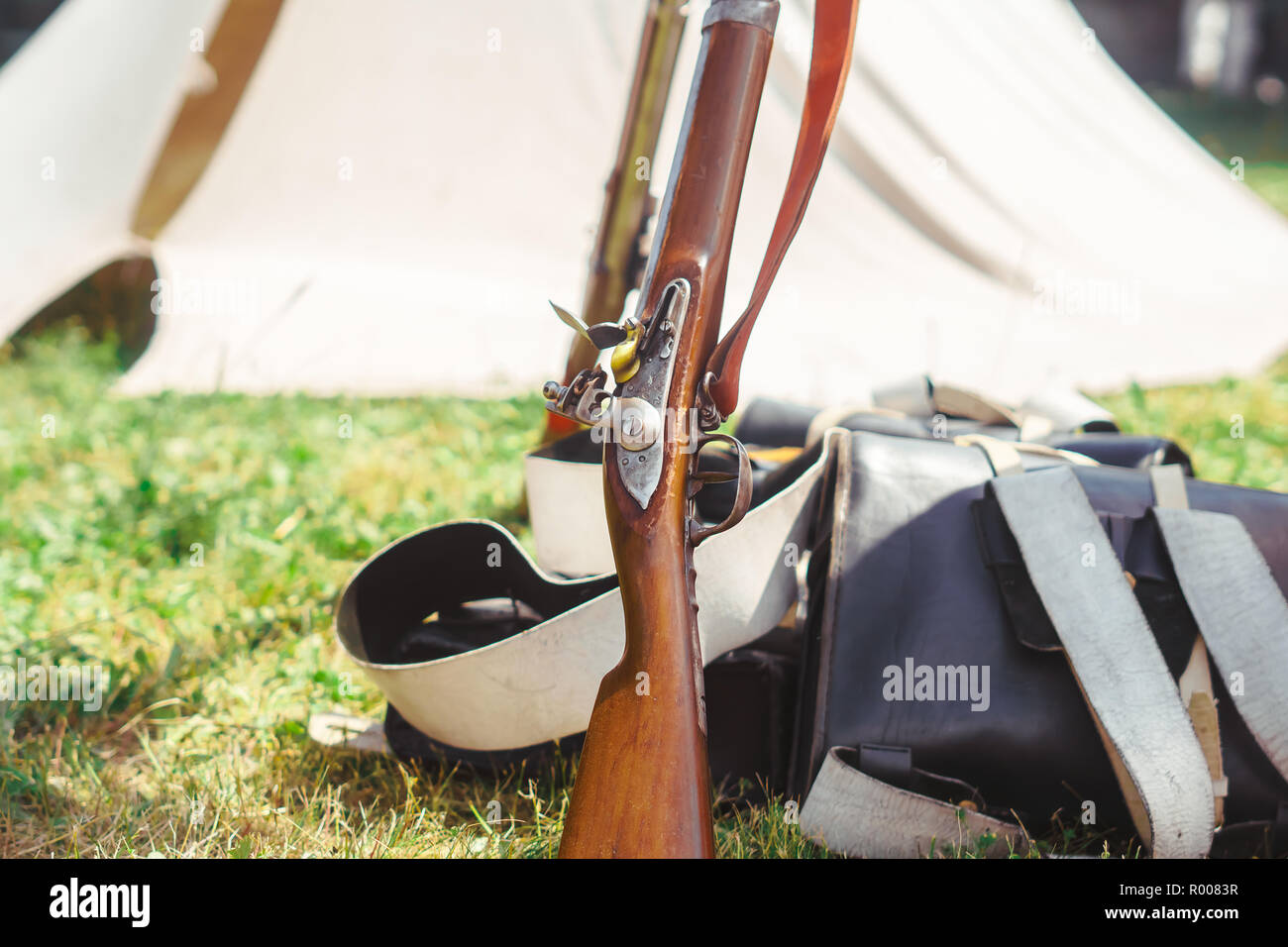 weapons of the 18th century in nature on reconstruction Stock Photo - Alamy