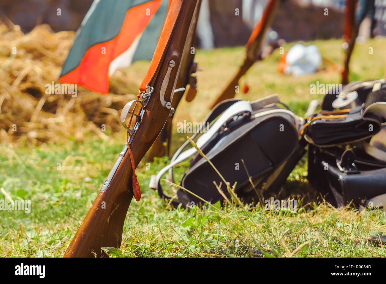 weapons of the 18th century in nature on reconstruction Stock Photo - Alamy