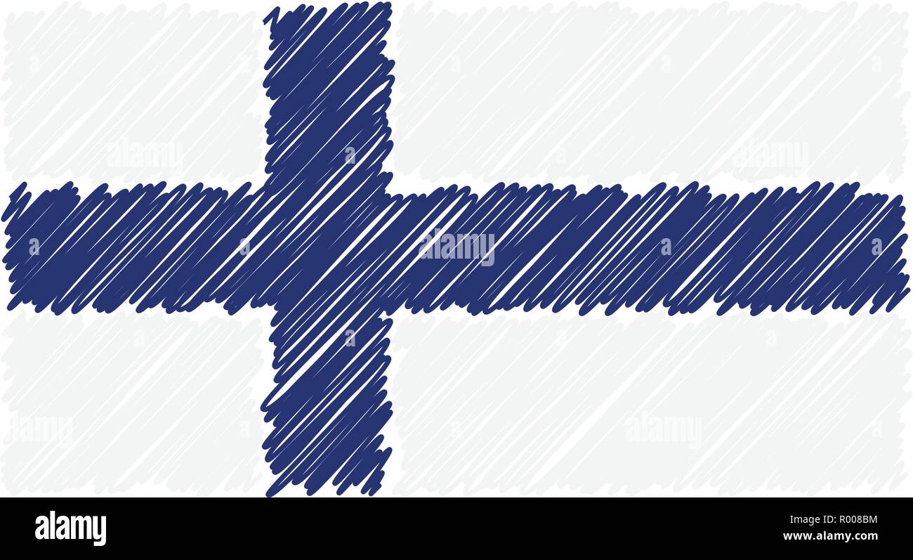 Hand Drawn National Flag Of Finland Isolated On A White Background ...