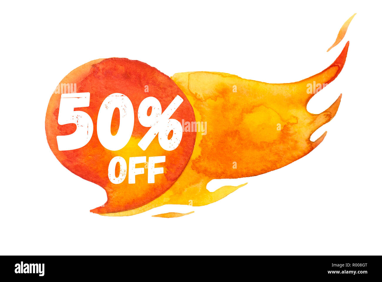 50% sale off lettering on hot burning speech bubble, watercolor sale ...