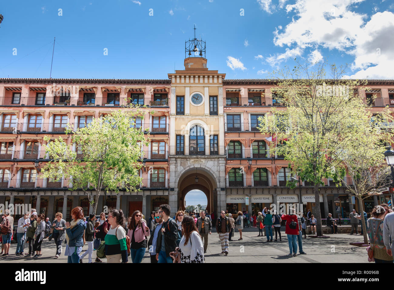 Toledo, Spain - April 27, 2018 - tourists strolling quietly on the main ...