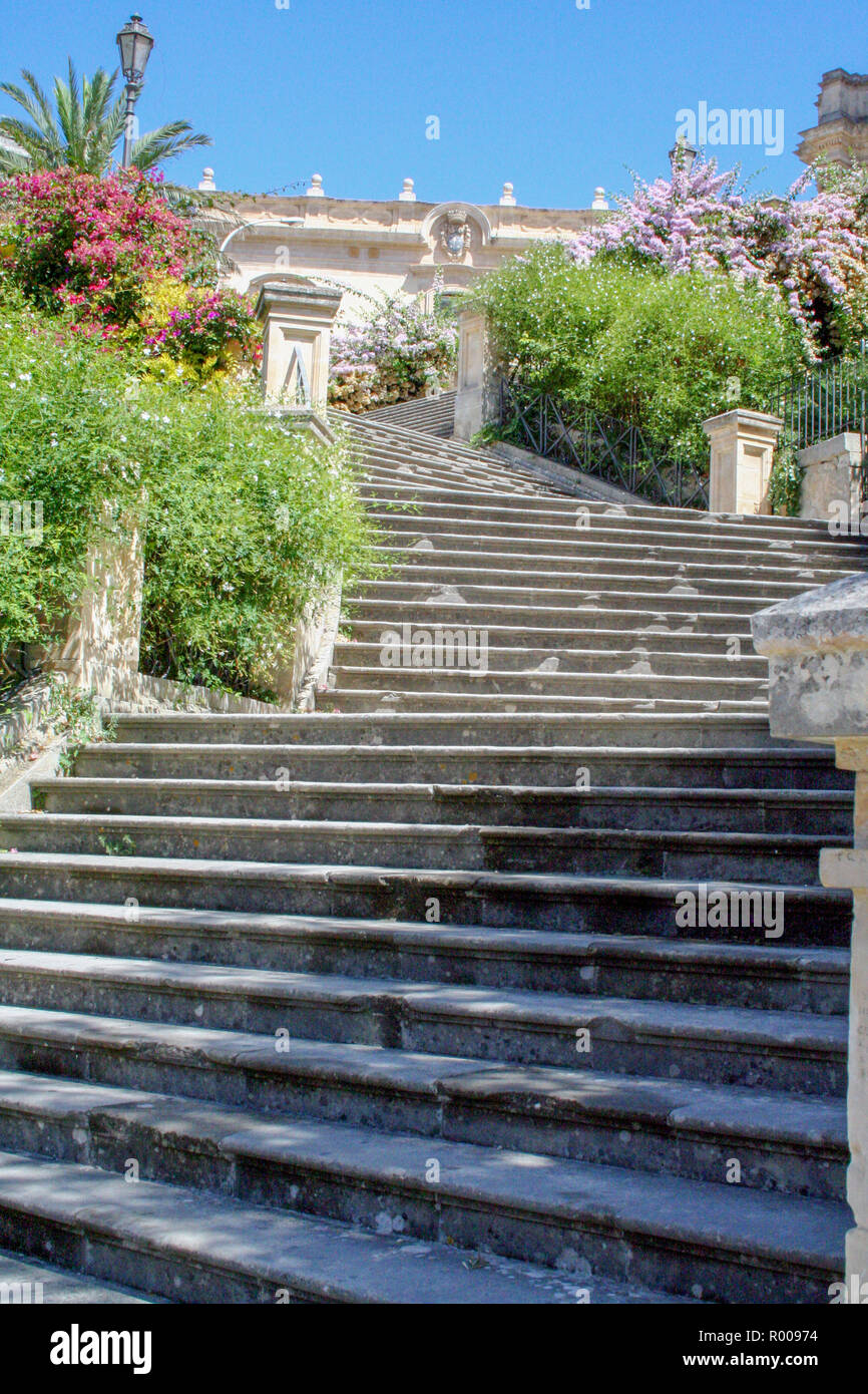 Steps to the baroque cathedral of Saint George, Modica, Sicily, Italy ...