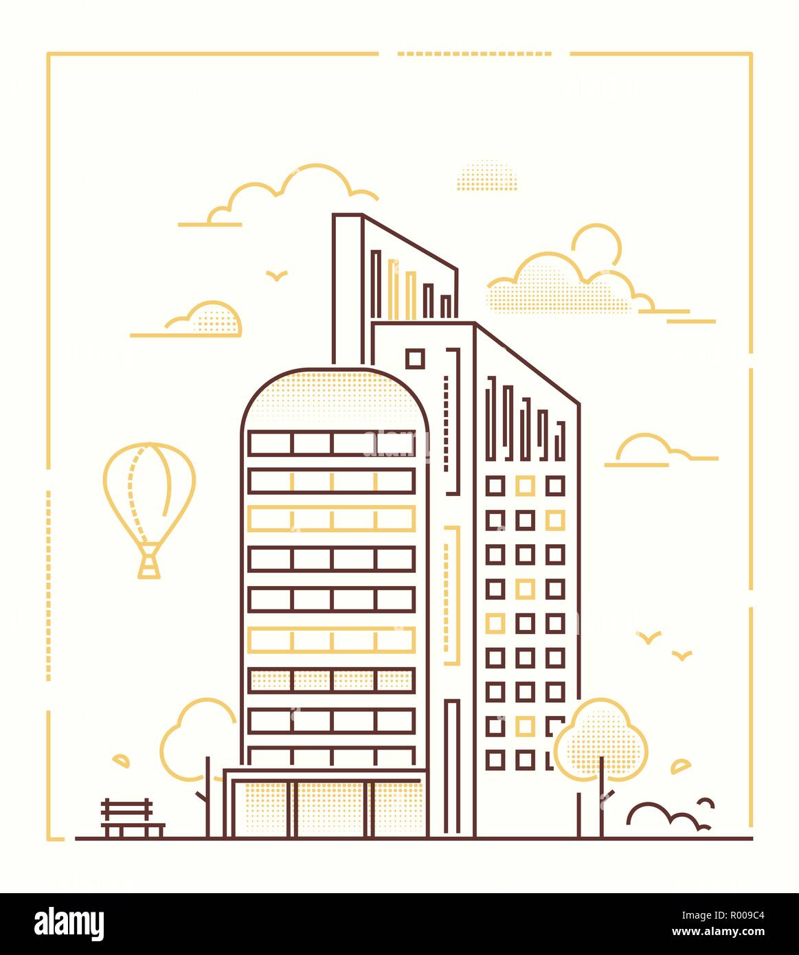 Modern building - line design style vector illustration Stock Vector ...