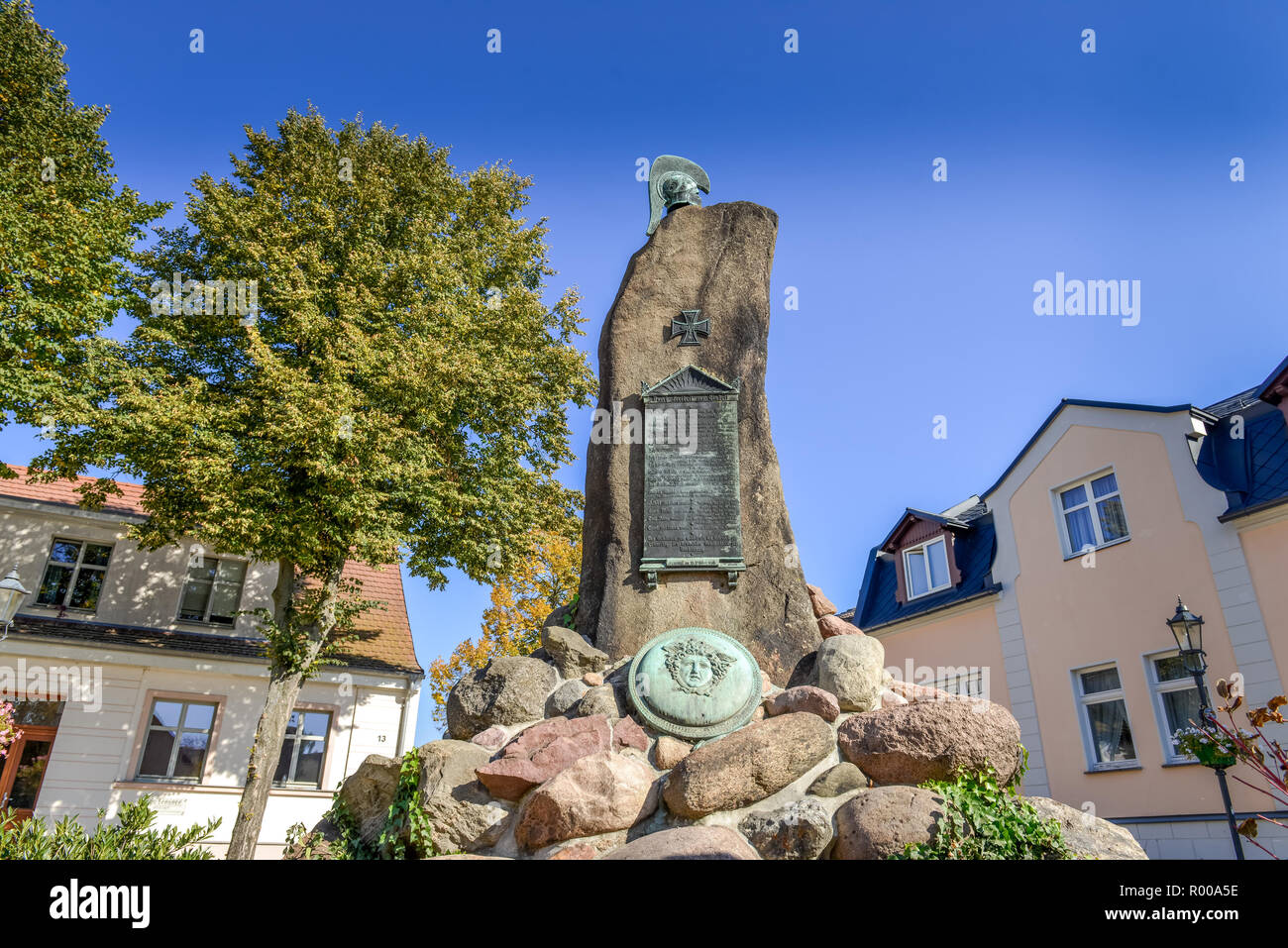 War memorial, goat's place, wide street, Old Town, Teltow, Brandenburg ...