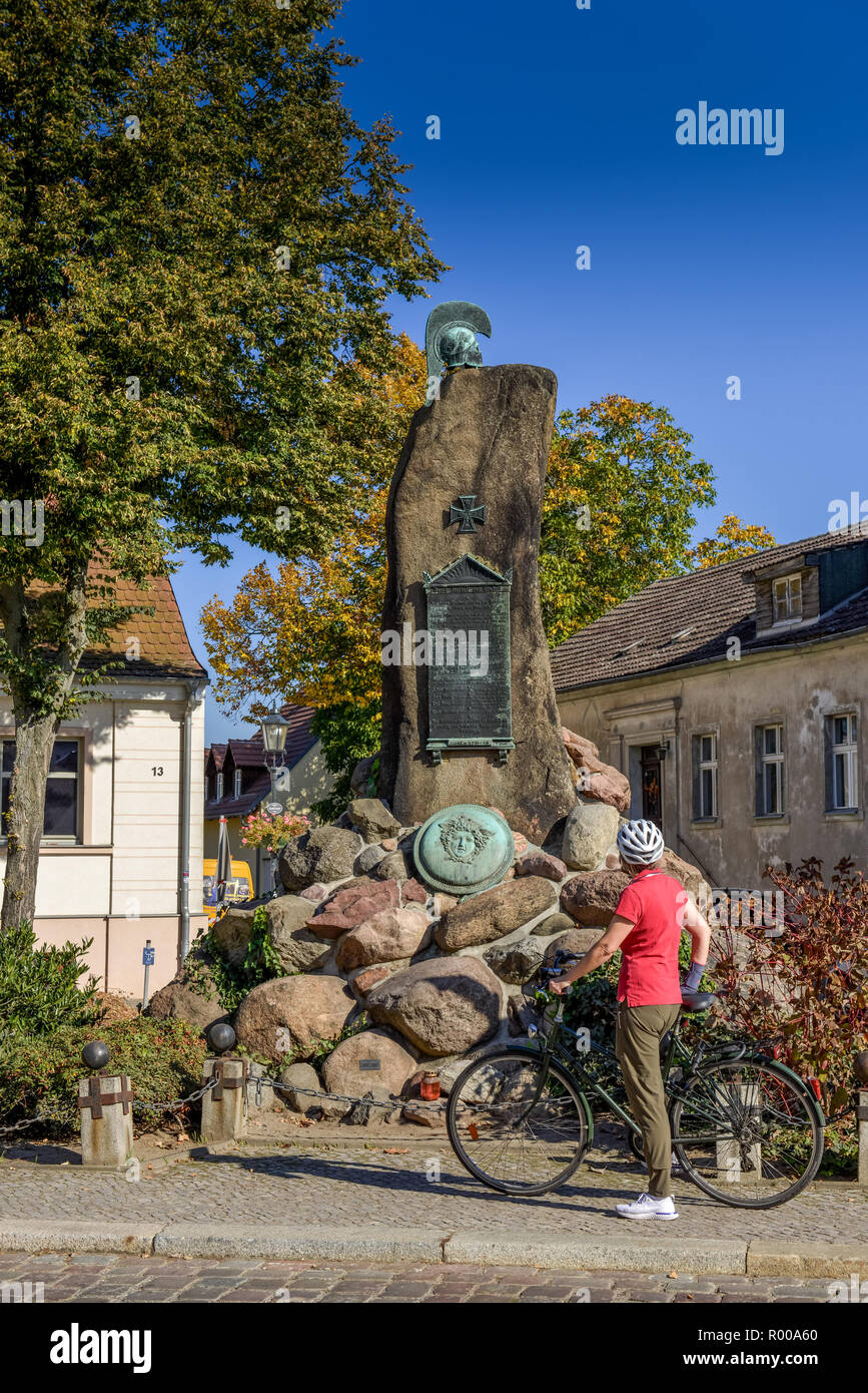 War memorial, goat's place, wide street, Old Town, Teltow, Brandenburg ...