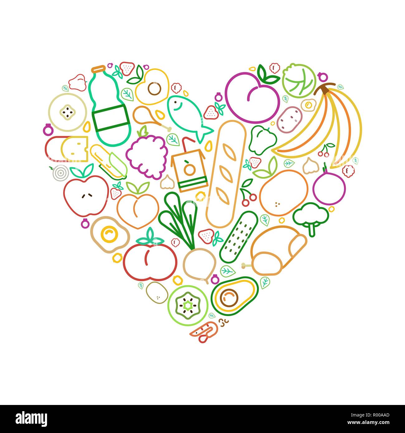 Heart shape with healthy eating food icons concept for balanced ...
