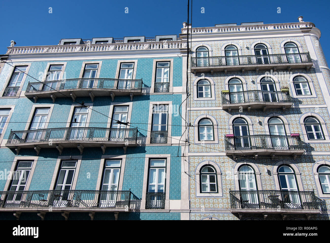 Tiled building facades in Rua da Misericordia in the Rato district ...