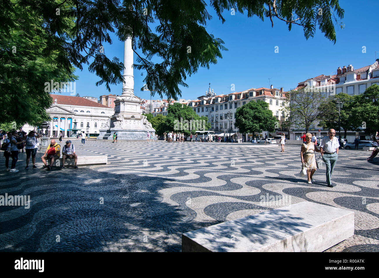 Rossio Square in the city center, Praca de Dom Pedro IV, in the Baixa ...