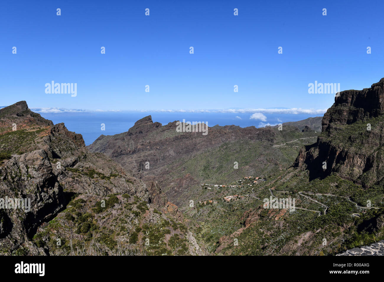 Spain; Canary Islands: Tenerife. Winding mountain road in the Teno ...