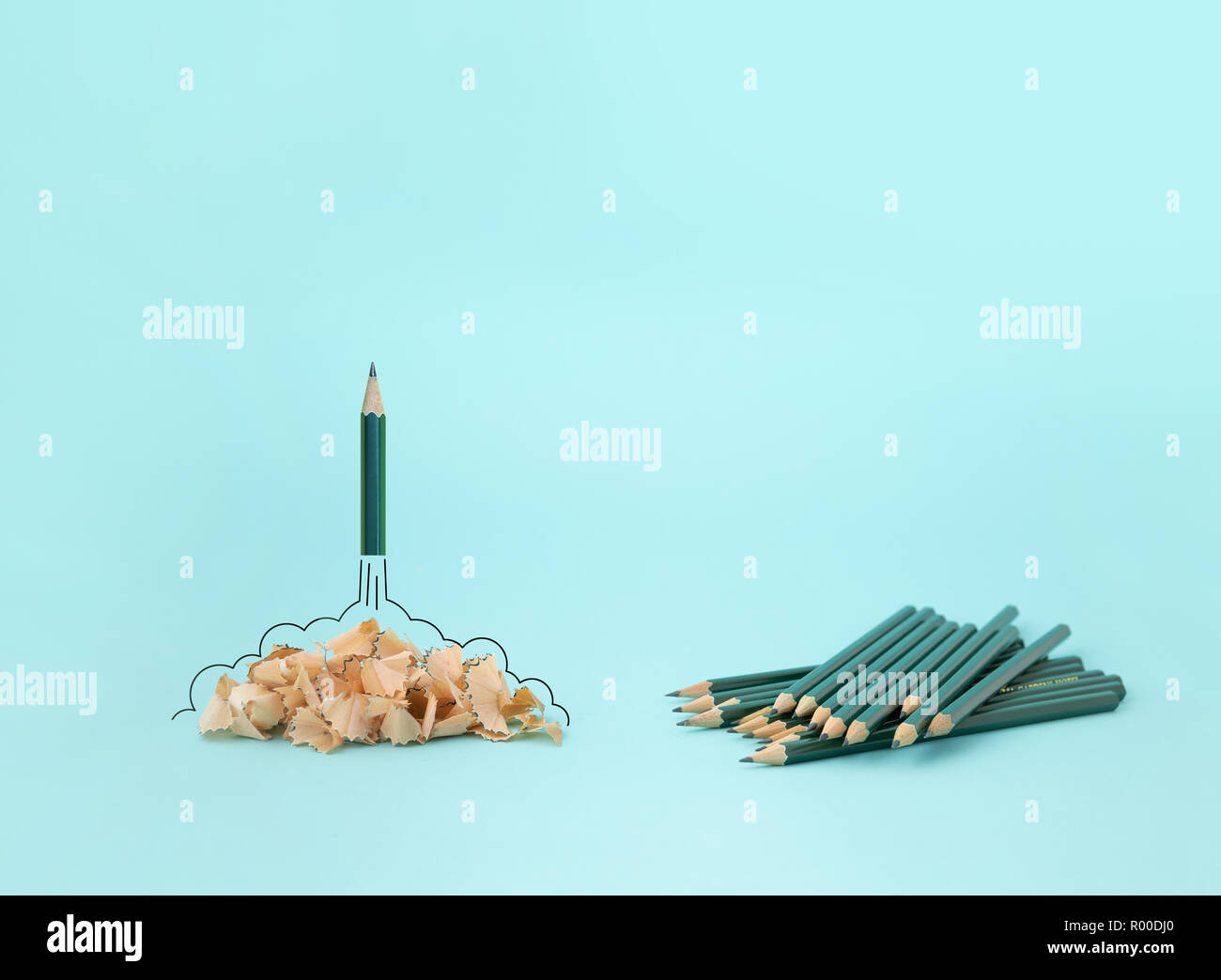 Pencil and pencil sharpener trash with jet engine, stationary Stock ...