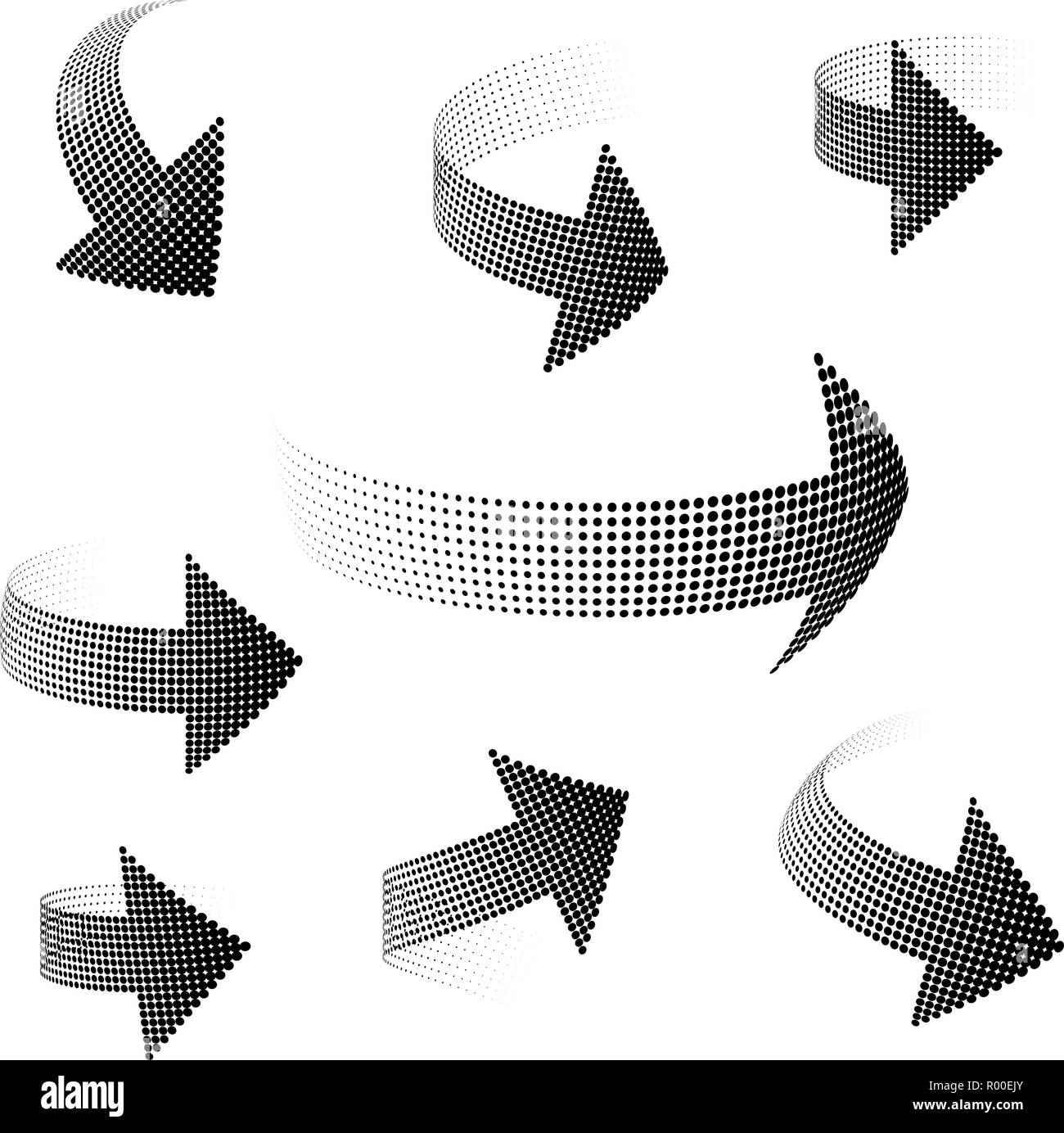 Set of 3D arrows halfton, distorted in space. Elements for design Stock ...