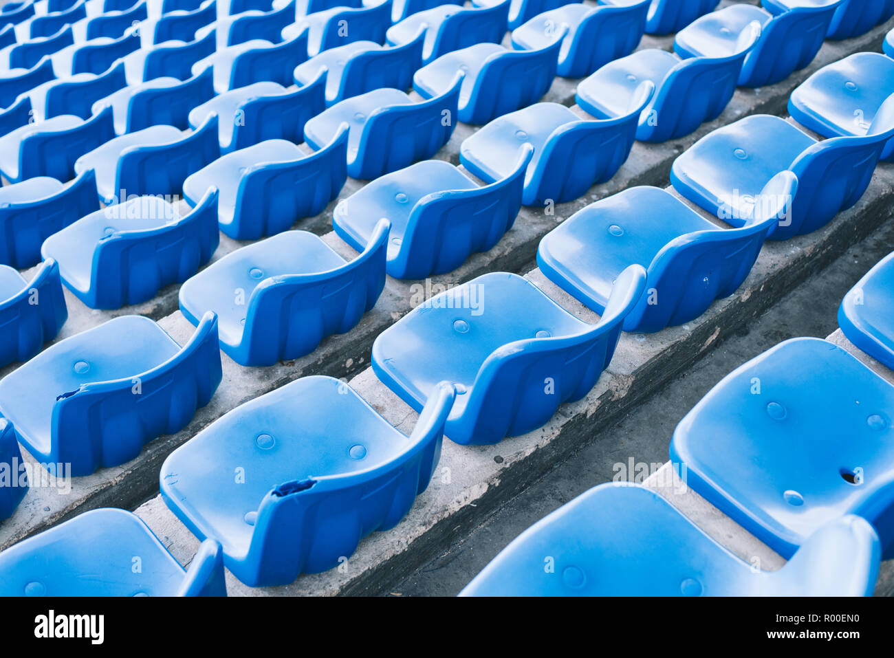 empty blue colored stadium seats. Abstract and Sport concept Stock ...