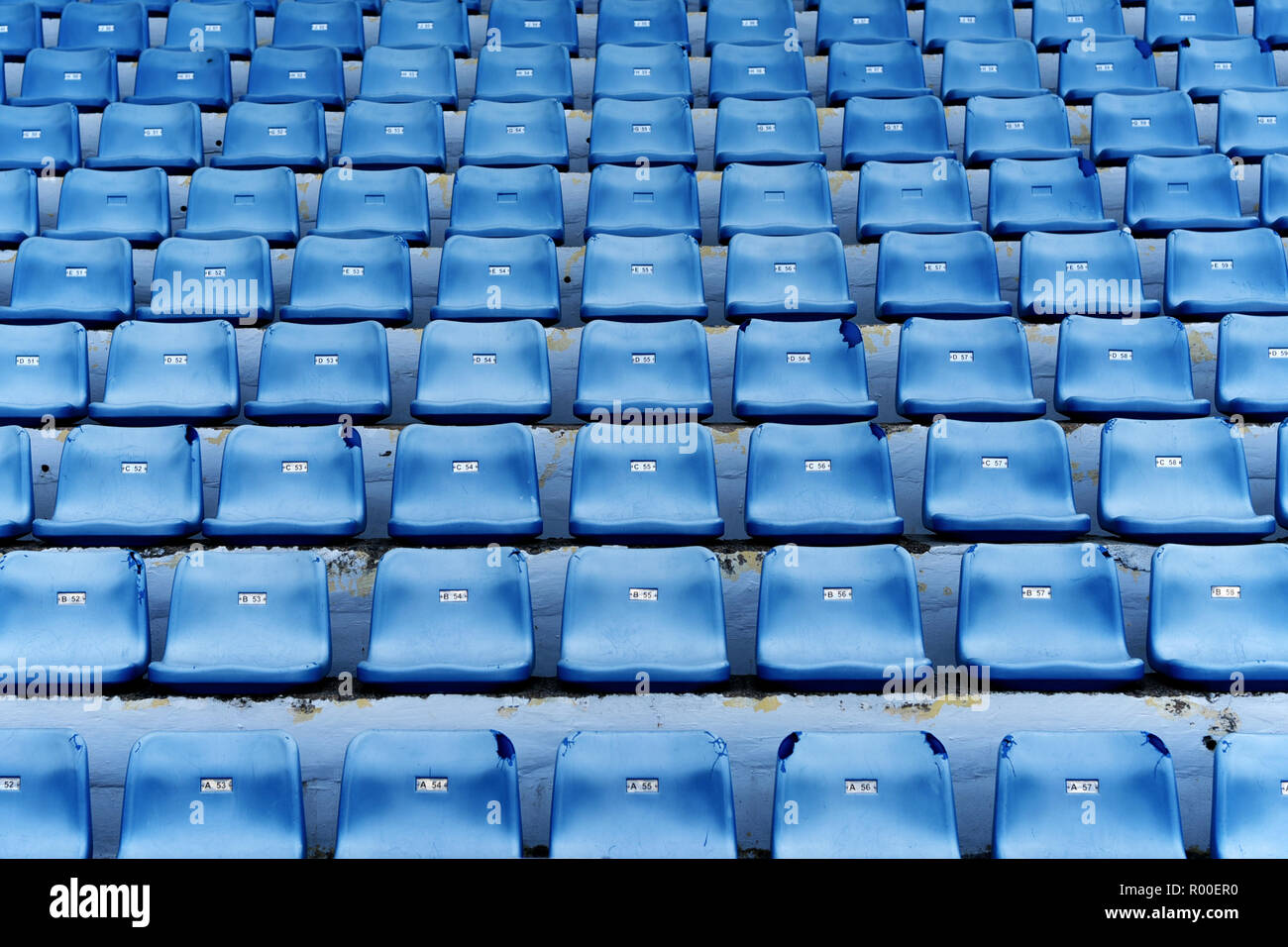 empty blue colored stadium seats. Abstract and Sport concept Stock ...