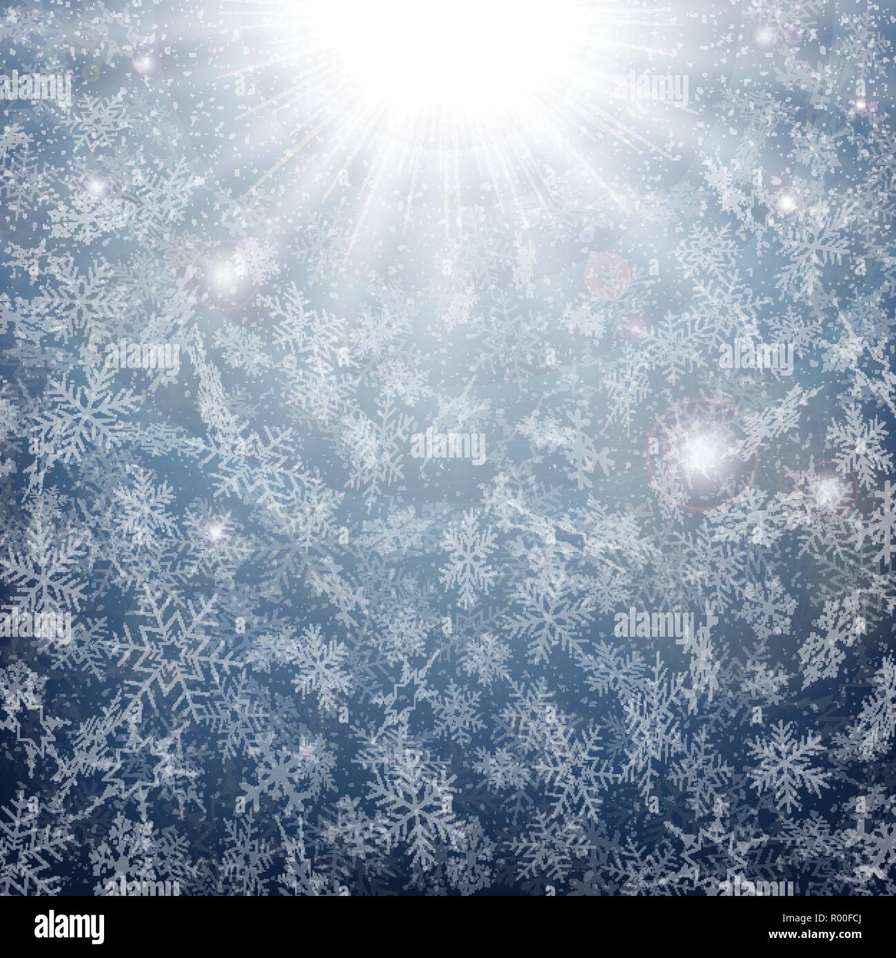 Midnight of Christmas snowflakes time with sun burst effect background ...