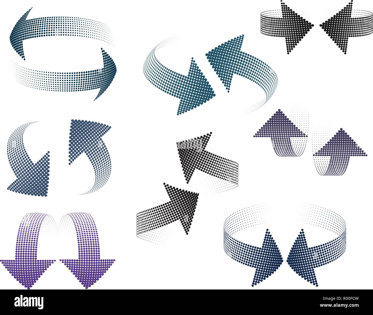 Set of 3D pairs of arrows halfton, distorted in space. Elements for ...