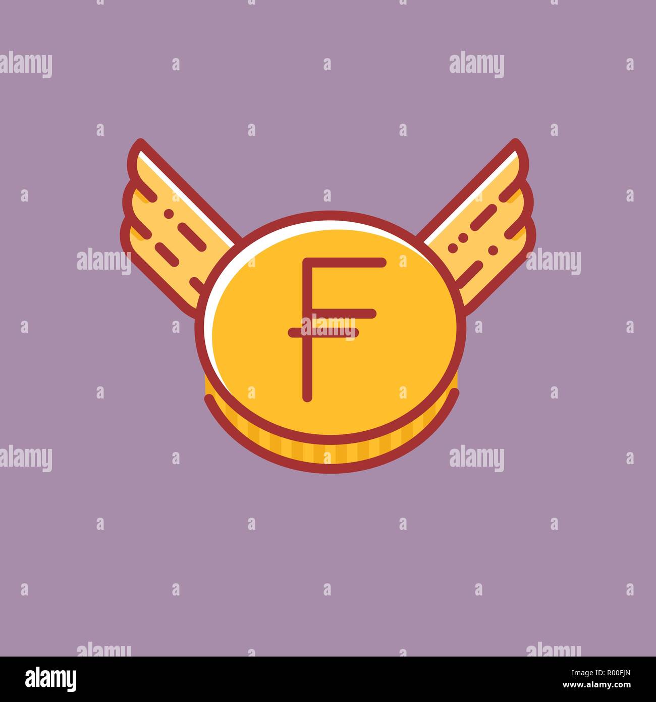Franc coin with wings vector icon, flat line design style sign Stock ...