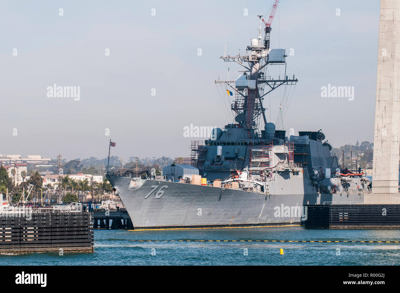 USS Higgins (76) destroyer getting refit in Naval dockyards, San Diego ...