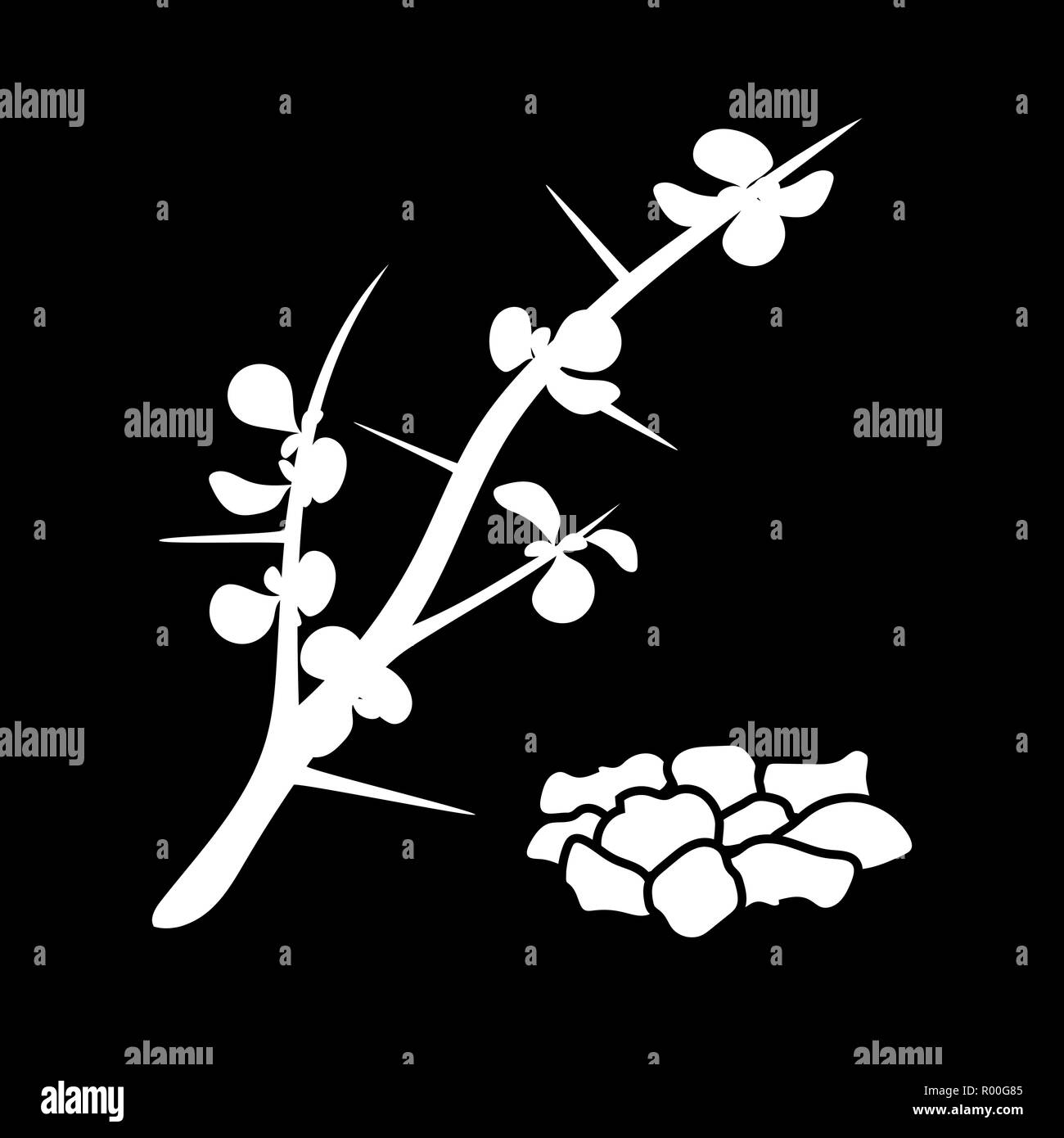 The delicate flower of myrrh isolated logo icon. white silhouette ...