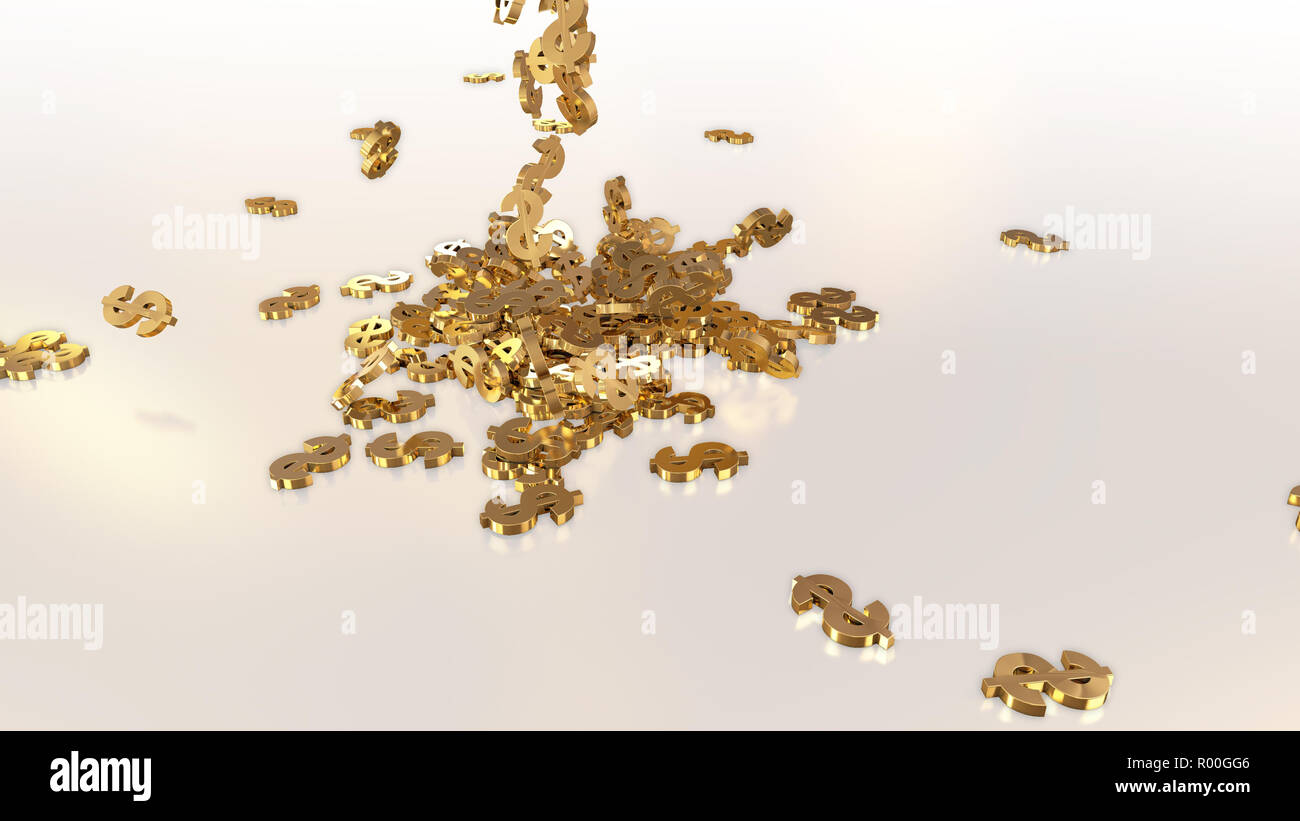 Signs of dollars falling on a pile. Volumetric models Stock Photo - Alamy