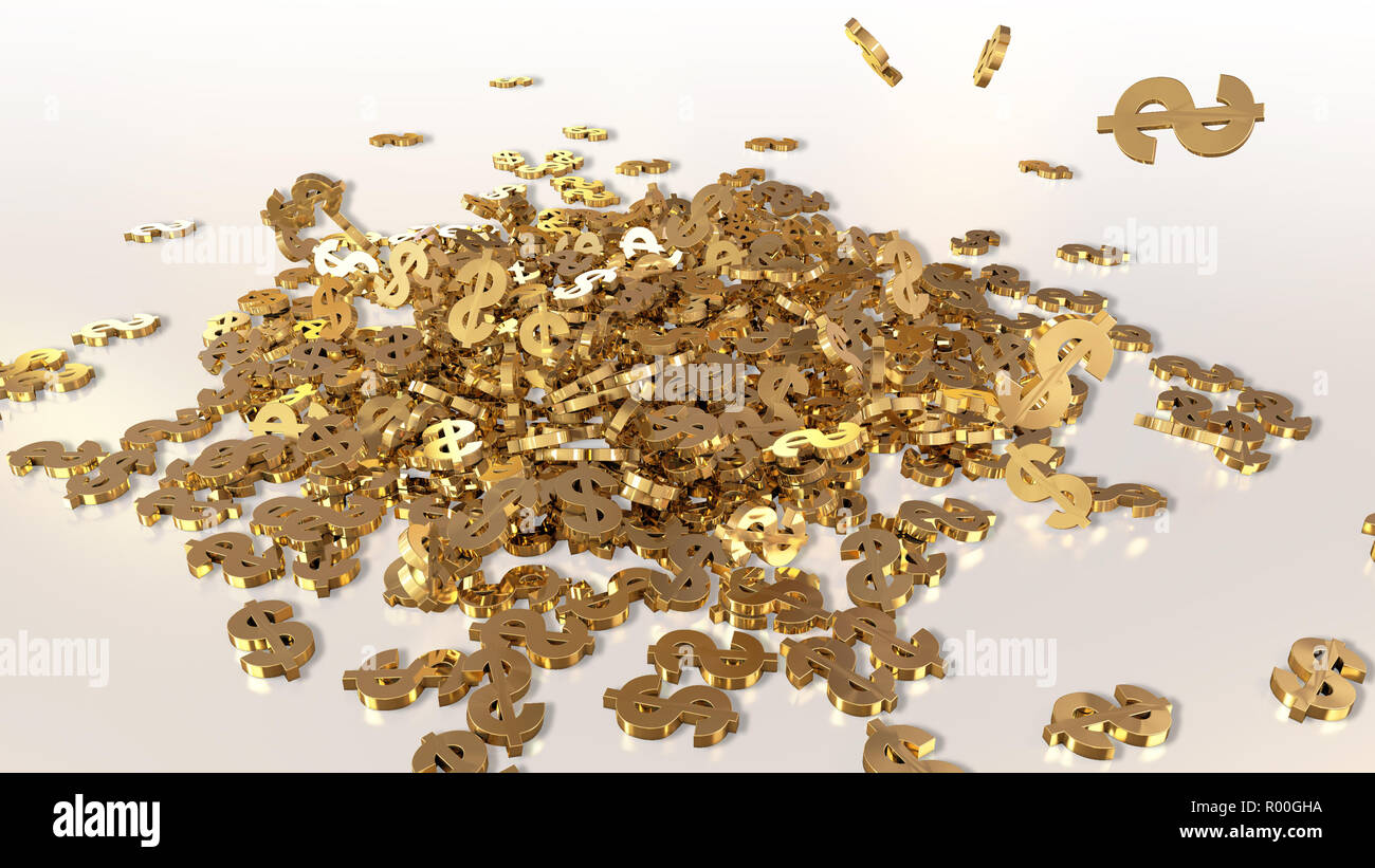 Signs of dollars falling on a pile. Volumetric models Stock Photo - Alamy
