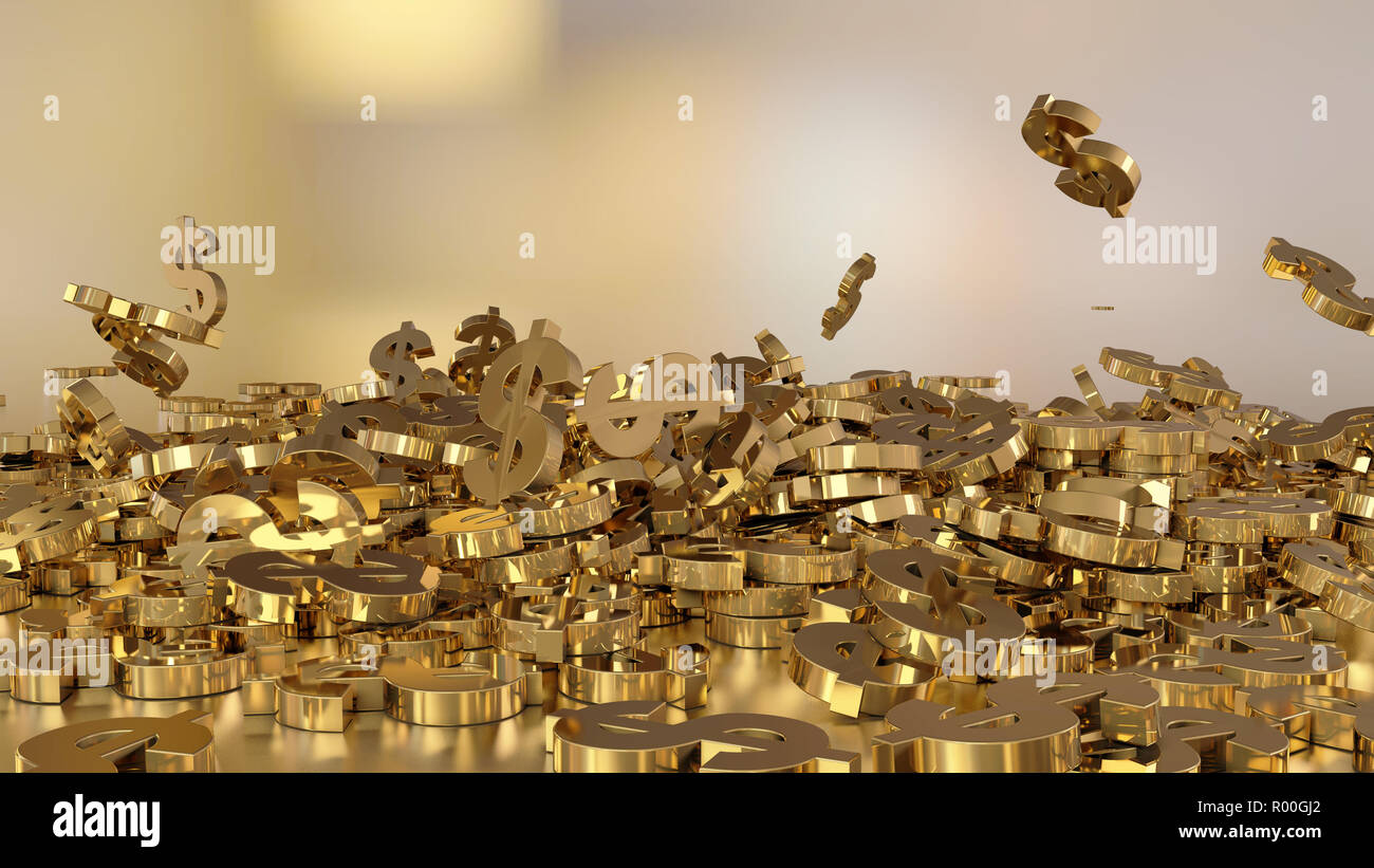 Signs of dollars falling on a pile. Volumetric models Stock Photo - Alamy